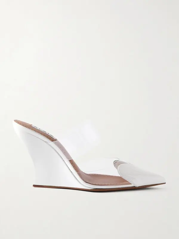 Alaïa Le Caur Patent-leather And Pvc Wedge Mules - White
