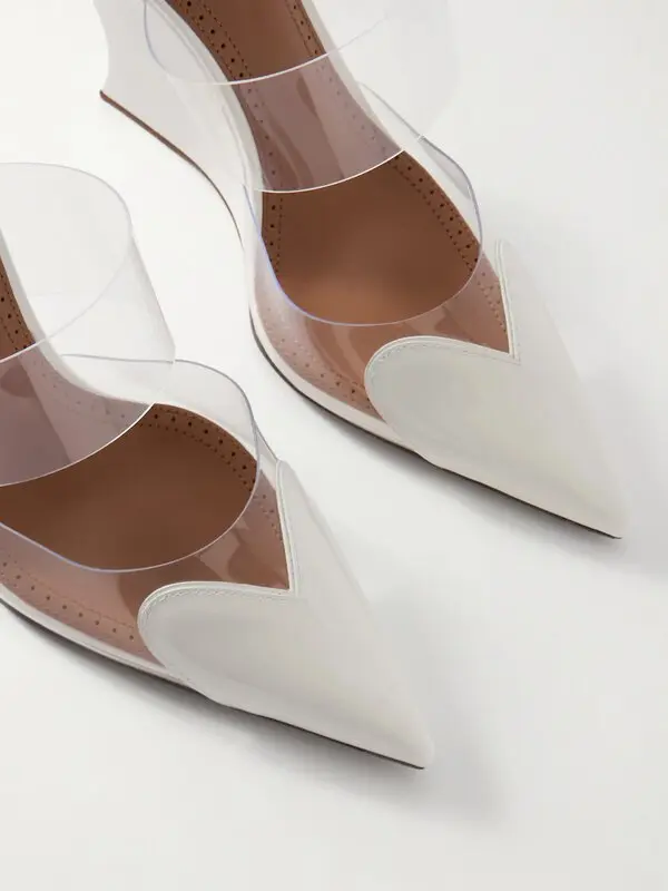 Alaïa Le Caur Patent-leather And Pvc Wedge Mules - White