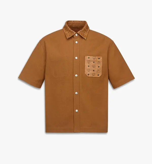 Mcm Shirt In Cotton And Monogram Print Leather