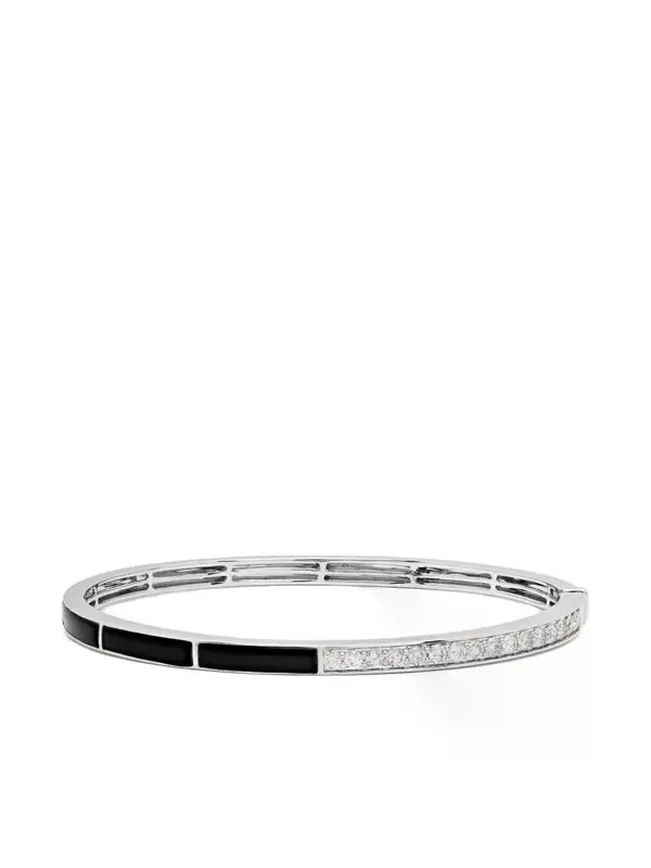 JEWELS AFICIONADO 18k White Gold Onyx And Diamond Bangle - Silver
