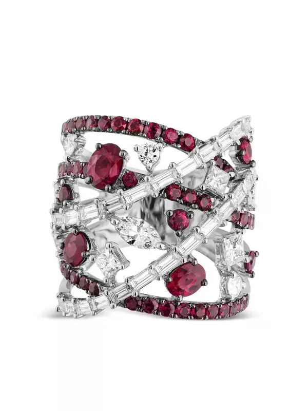 JEWELS AFICIONADO 18k White Gold Diamond And Ruby Ring - Silver