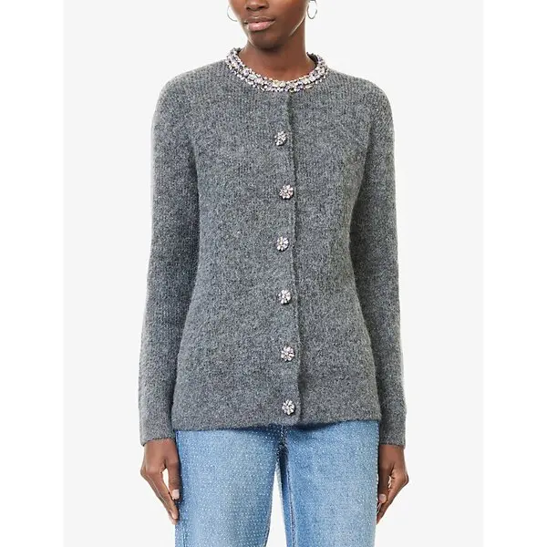 SELF-PORTRAIT Crystal-trim Knitted Cardigan