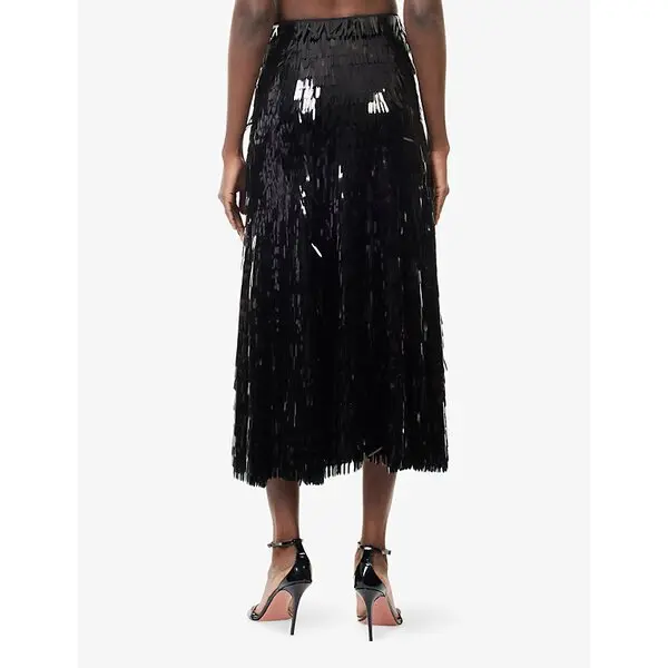 SELF-PORTRAIT Sequin Embellished Flared Woven Midi Skirt
