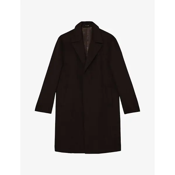 REISS Squire Single-breasted Wool-blend Overcoat - Dark Brown