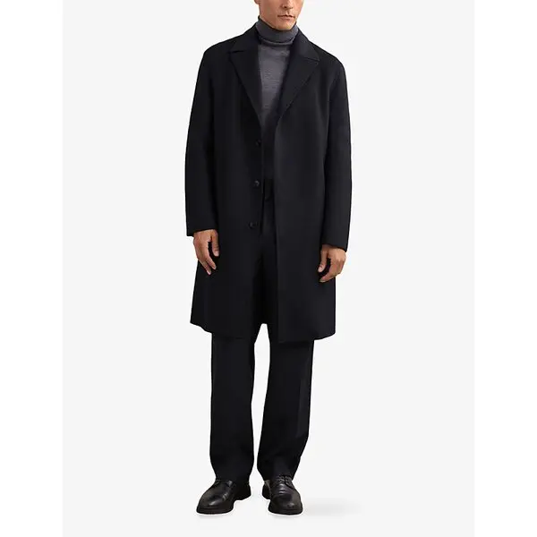 REISS Squire Single-breasted Wool-blend Overcoat - Navy