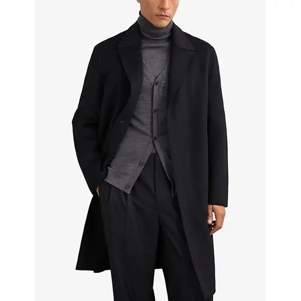REISS Squire Single-breasted Wool-blend Overcoat - Navy