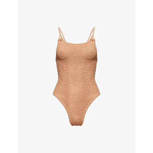 Hunza G Camille Seersucker Swimsuit - Metallic Cocoa