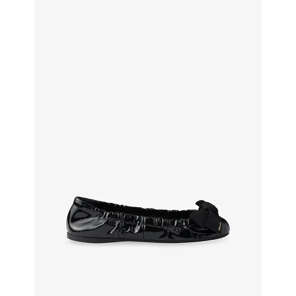 Prada Bow-embroidered Patent-leather Ballet Flats