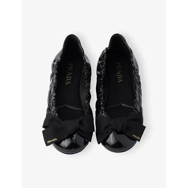 Prada Bow-embroidered Patent-leather Ballet Flats