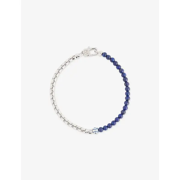 Tateossian Sennit Box Evil Eye Rhodium-plated Sterling-silver And Lapis Bracelet - Blue