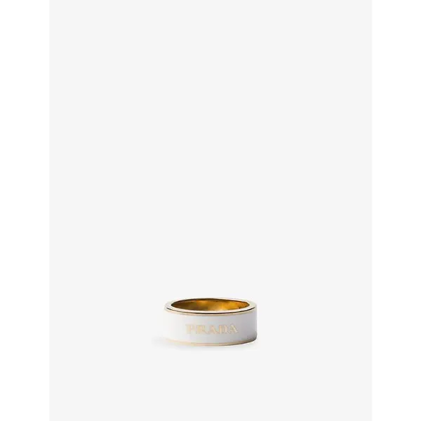 Prada Logo Enamelled Metal Ring - White