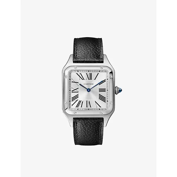 CARTIER Santos De Large Stainless And Leather Quartz Watch - Steel