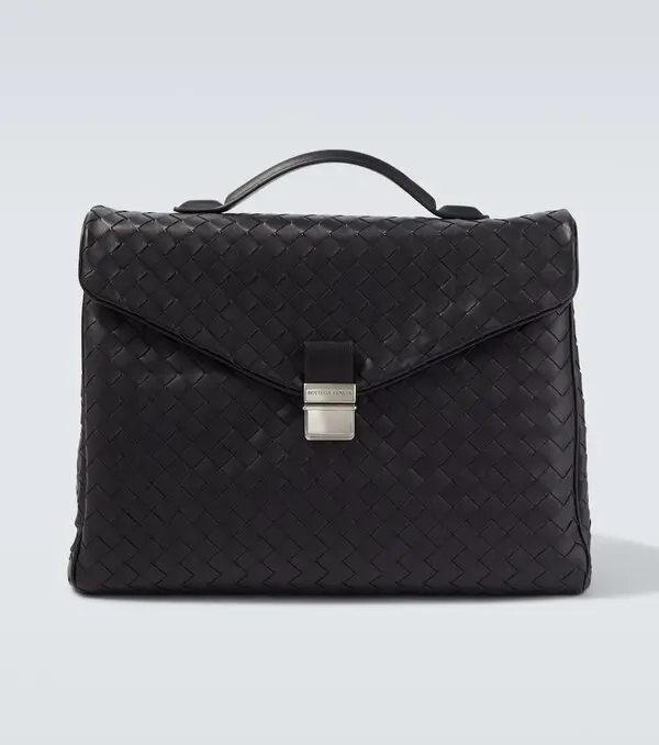 Bottega Veneta Archivist Intrecciato Leather Briefcase - Black