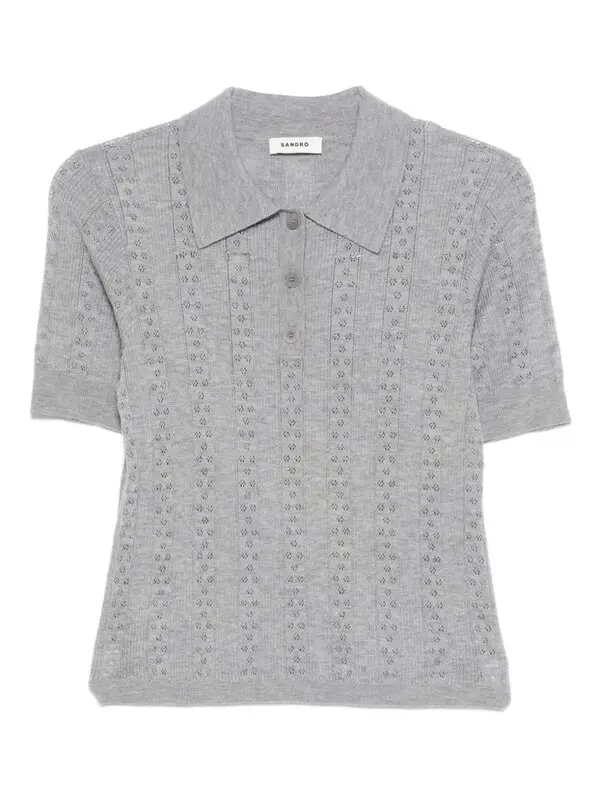 Sandro Pointelle Knit Polo Top