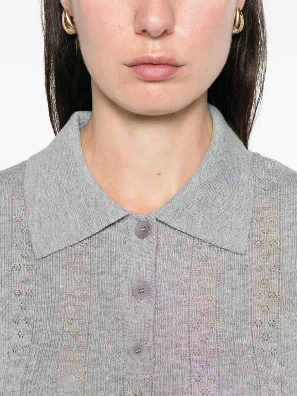 Sandro Pointelle Knit Polo Top