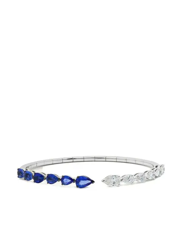 JEWELS AFICIONADO 18k White Gold Diamond And Sapphire Cuff Bracelet - Silver