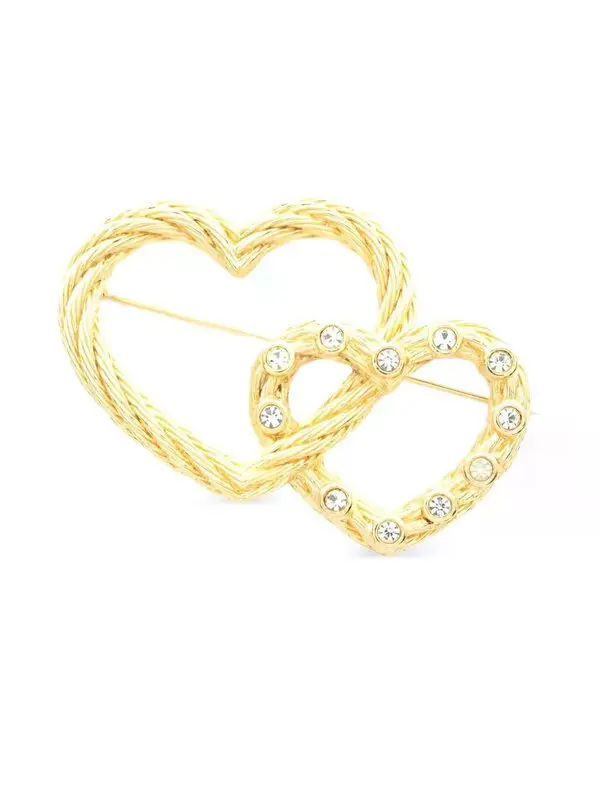 Dior 2010s Heart Rhinestone Brooch - Gold