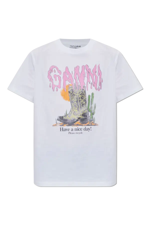 GANNI Printed T-shirt - White
