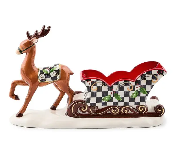 MACKENZIE-CHILDS Holly Deer Sleigh Ceramic Cand Y Dish - One-color