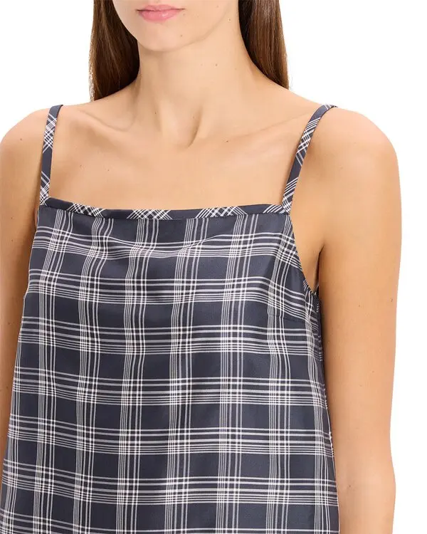 Theory Bind Strap Plaid Silk Top