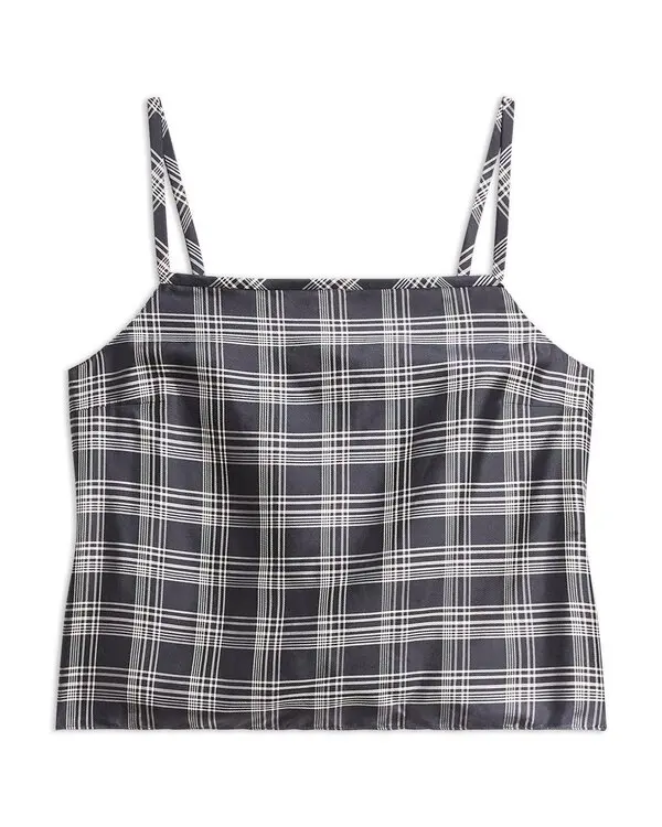 Theory Bind Strap Plaid Silk Top