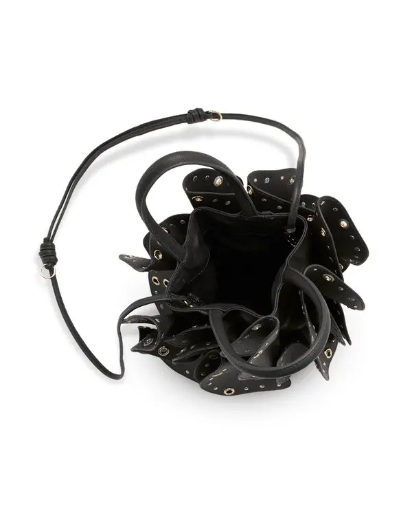 Farm Rio Leather Flower Bucket Bag - Charcoal