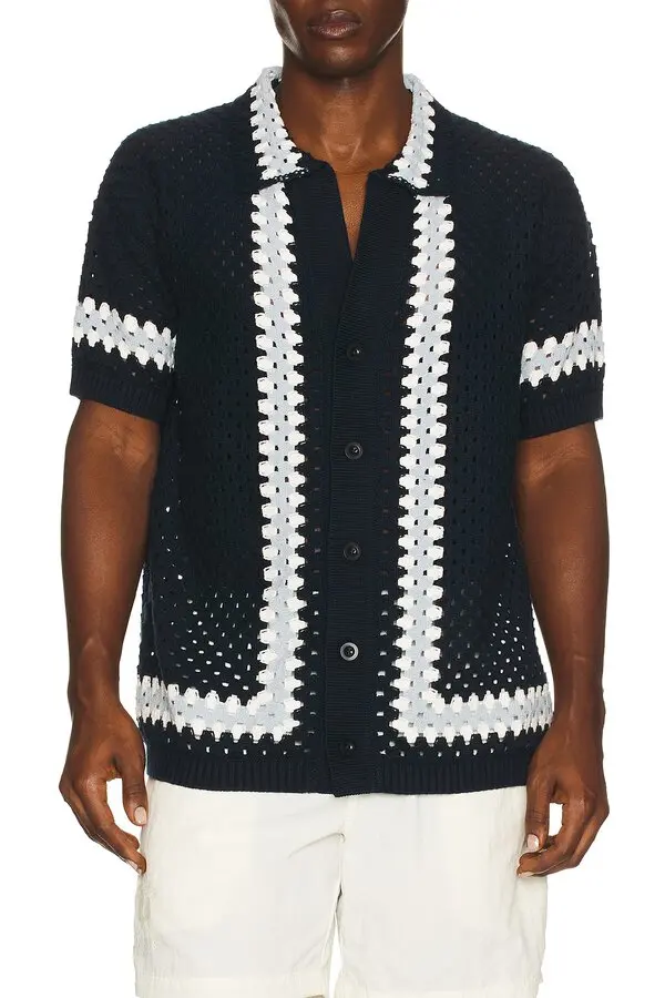 Frescobol Carioca Marques Crochet Cardigan Shirt - Navy