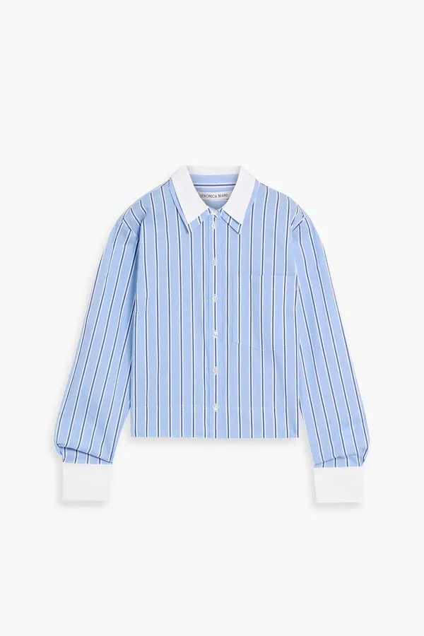Veronica Beard Maia Cropped Striped Shirt - Light Blue
