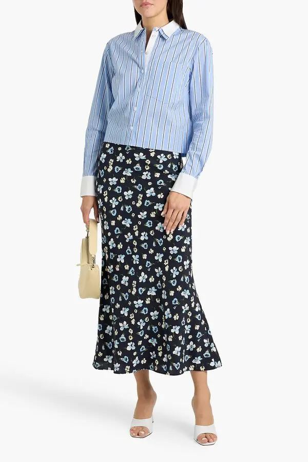 Veronica Beard Maia Cropped Striped Shirt - Light Blue