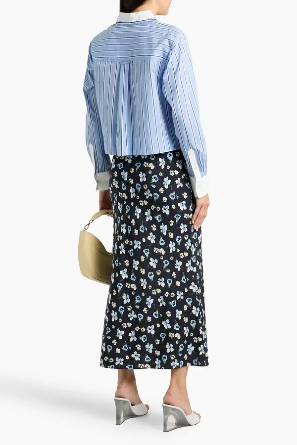 Veronica Beard Maia Cropped Striped Shirt - Light Blue