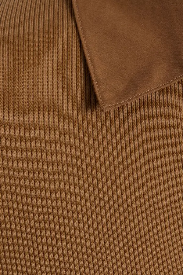 Veronica Beard Scottie Poplin-trimmed Ribbed Pima Cotton-blend Shirt - Light Brown