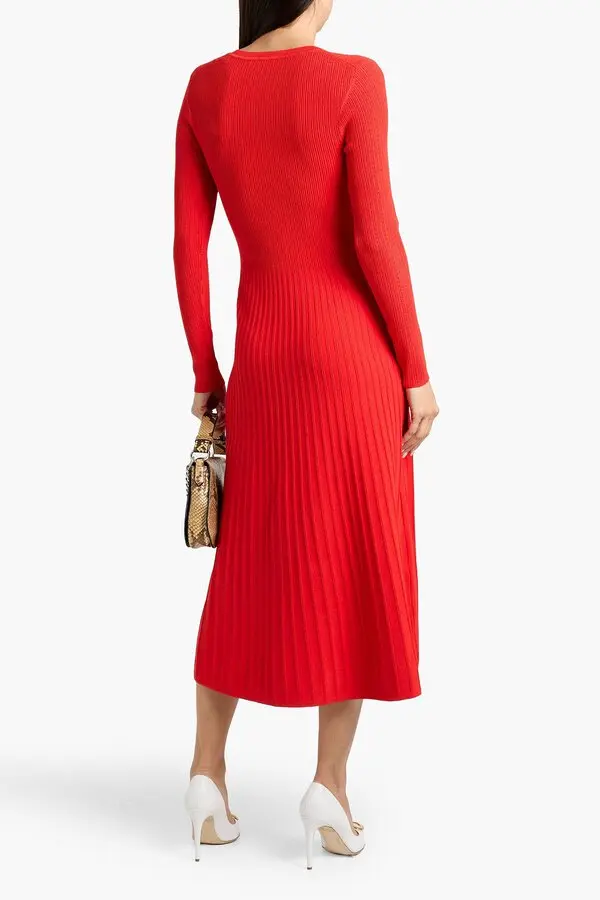 Veronica Beard Nami Pointelle And Ribbed-knit Midi Dress - Red