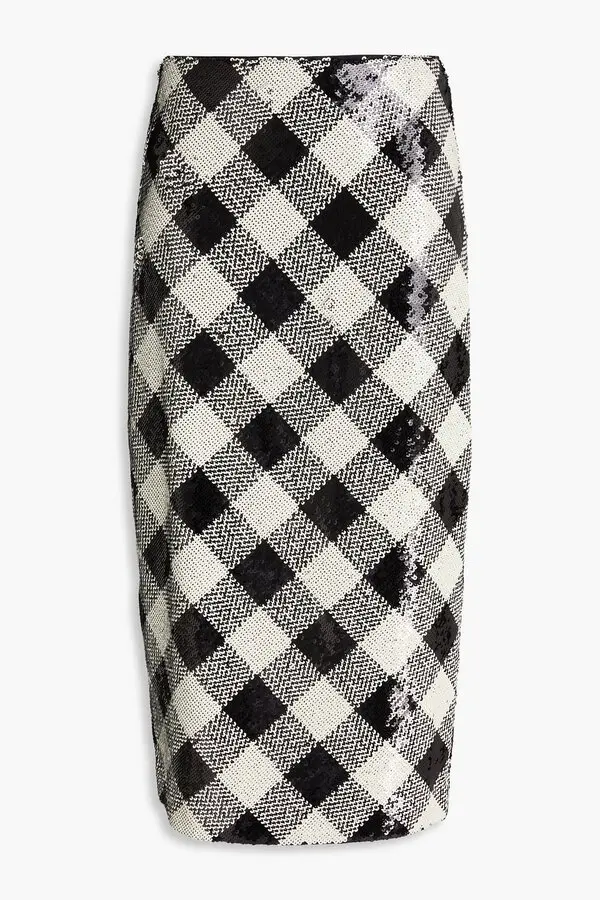 Veronica Beard Allora Checked Sequined Crepe Midi Skirt - Black
