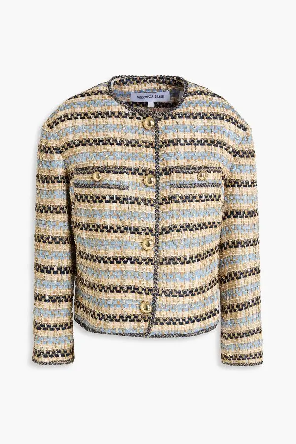 Veronica Beard Sumira Striped Metallic Tweed Jacket - Beige