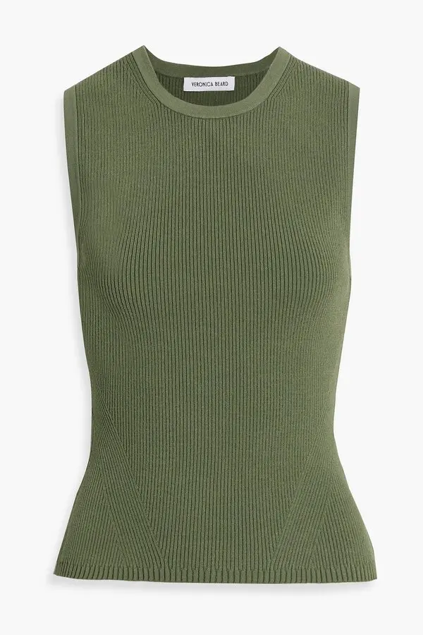 Veronica Beard Sid Ribbed-knit Top - Army Green