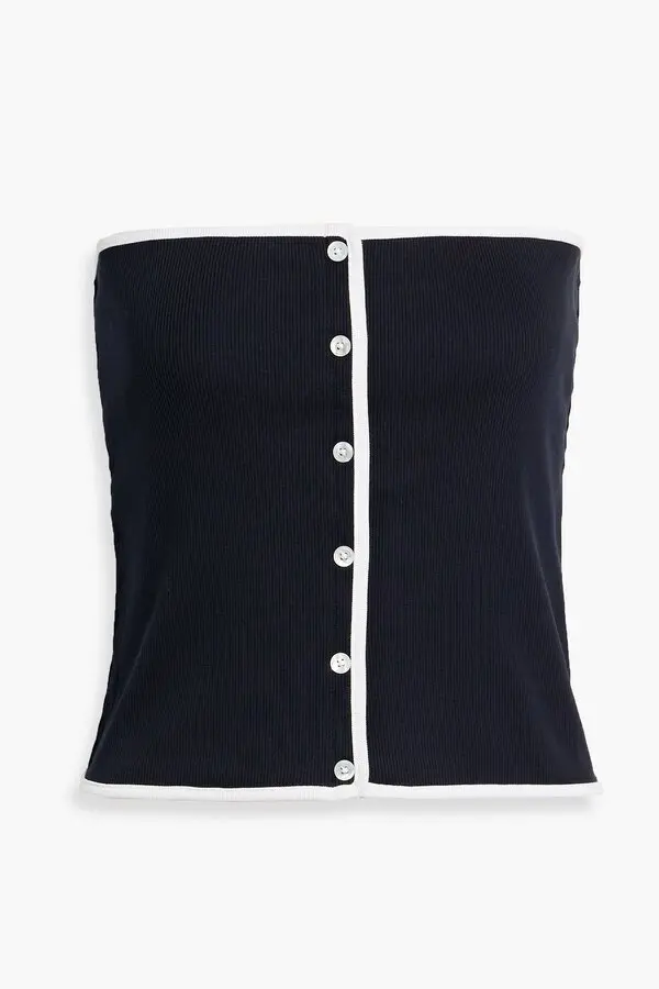 Veronica Beard Valley Strapless Embellished Ribbed Top