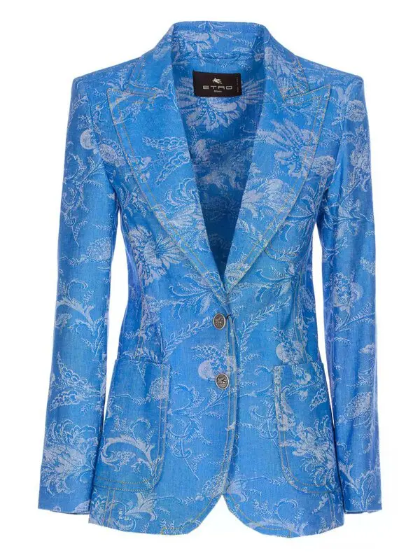 Etro Buttoned Floral Print Blazer - Blue
