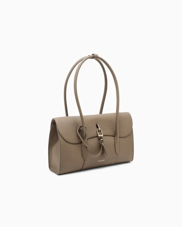 Giorgio Armani Pebbled Leather Shoulder Bag - Brown