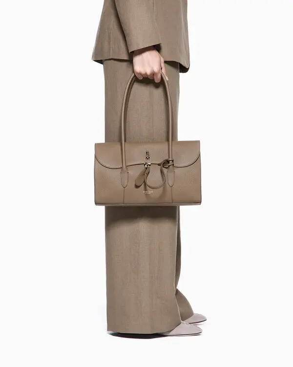 Giorgio Armani Pebbled Leather Shoulder Bag - Brown