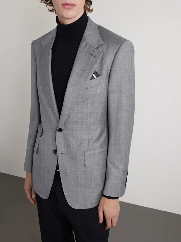 TOM FORD Shelton Super 110s Wool Blazer - Gray