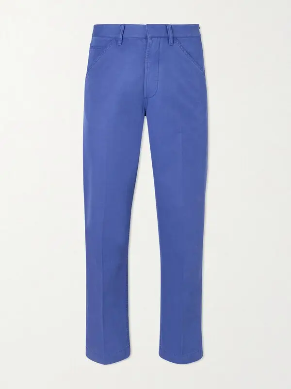 TOM FORD Straight-leg Cotton-twill Trousers - Blue
