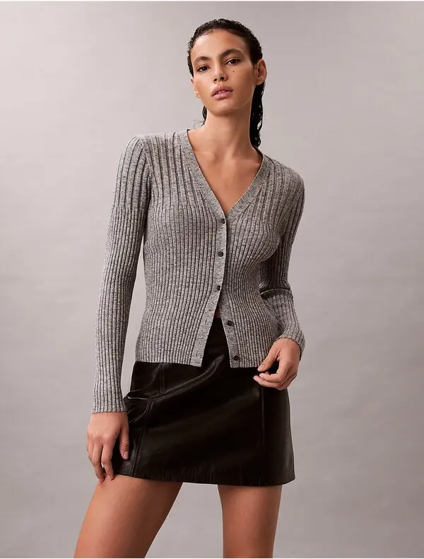Calvin Klein Mouline Ribbed Cotton Cardigan - Quiet Gray Melange
