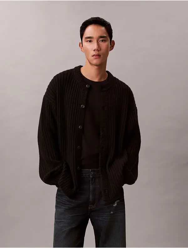 Calvin Klein Cotton Blend Ribbed Cardigan