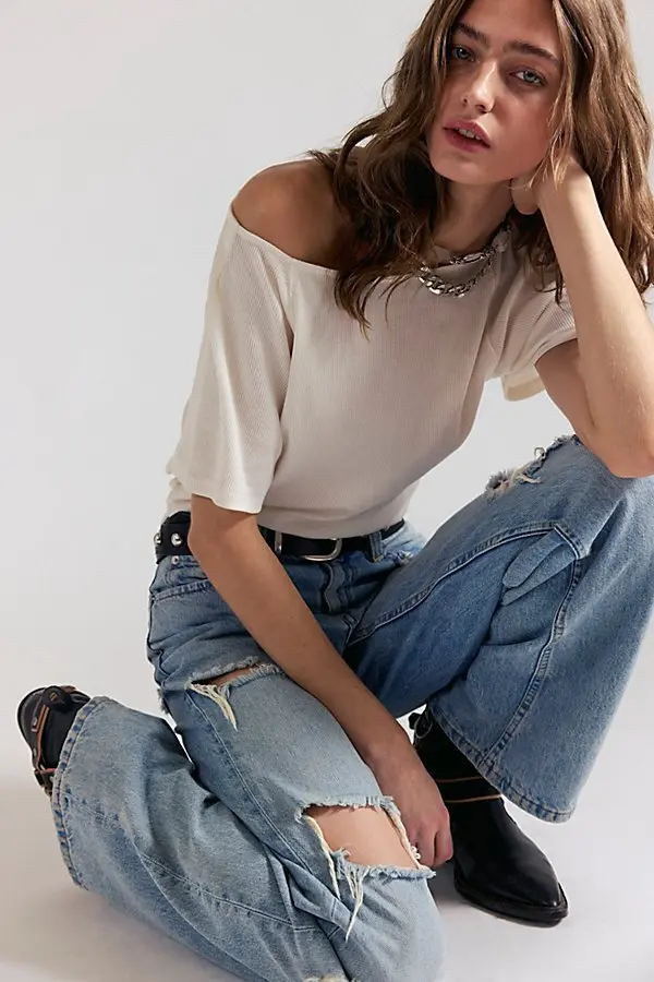 Free People Lucy Off-the-shoulder Tee - Sugar Swizzle