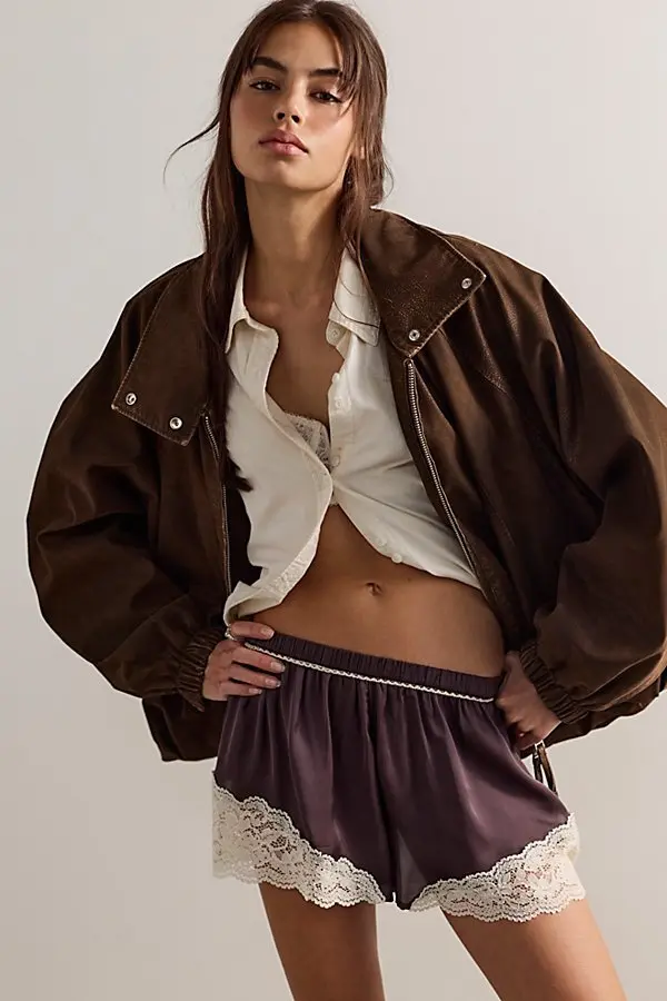 Free People Lace Trim Tap Shorts - Fudge
