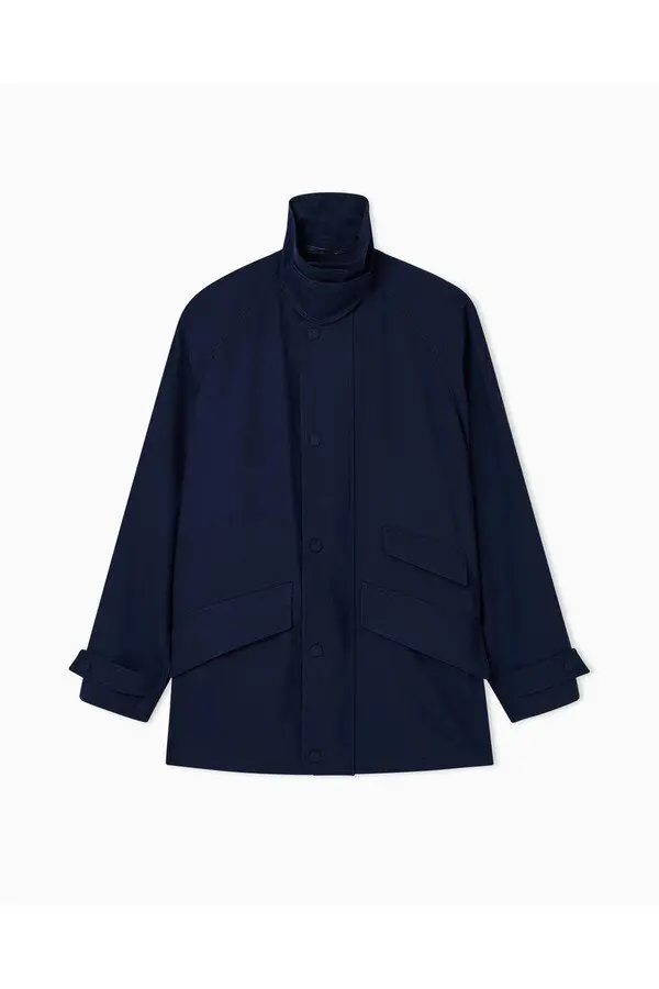 Giorgio Armani Wool And Silk Canvas Pea Coat - Navy