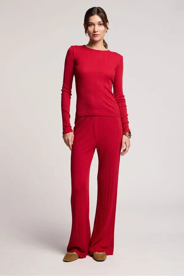 Velvet By Graham & Spencer Alemi Pointelle Pant - Red