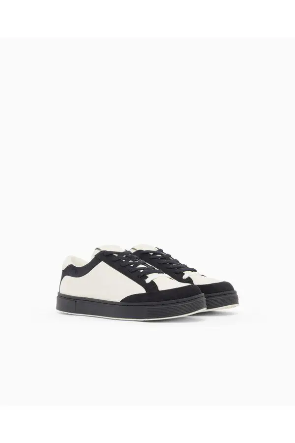 Emporio Armani Leather And Suede Sneakers - Navy