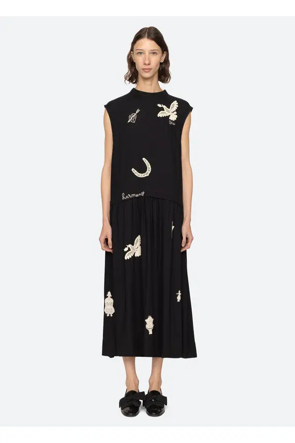 embroidered tank midi dress Sea Celia Embroidery Tank Midi Dress in Cream – Hampden Clothing main image 0