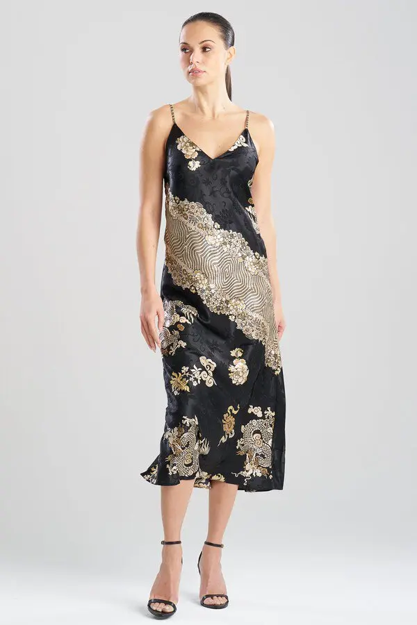 Natori Imperial Dragon Jacquard Slip Dress - Black